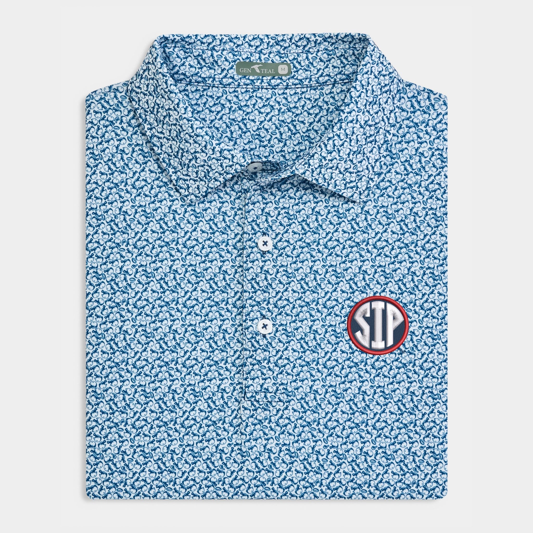 Ole Miss SIP Helmet Havoc Printed Performance Polo | GenTeal Men's Apparel